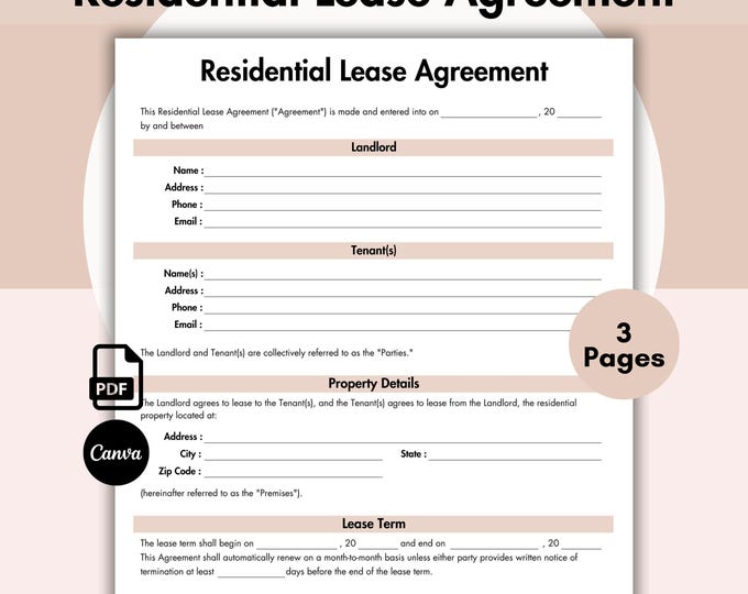 Rental Agreement Template Editable. Simple One Page Lease Agreement ...