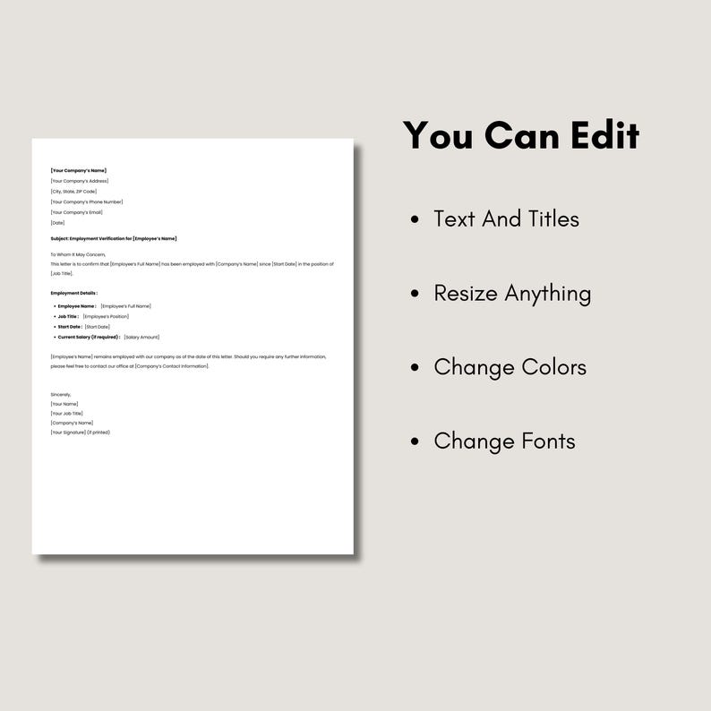 Editable Employment Verification Letter, Employment Verification Letter ...