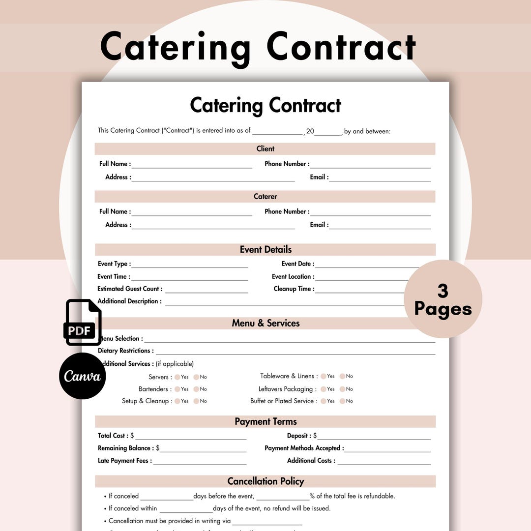Catering Contract Template, Editable in Canva Catering Service Contract ...