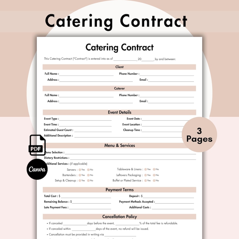Catering Contract Template, Editable in Canva Catering Service Contract ...