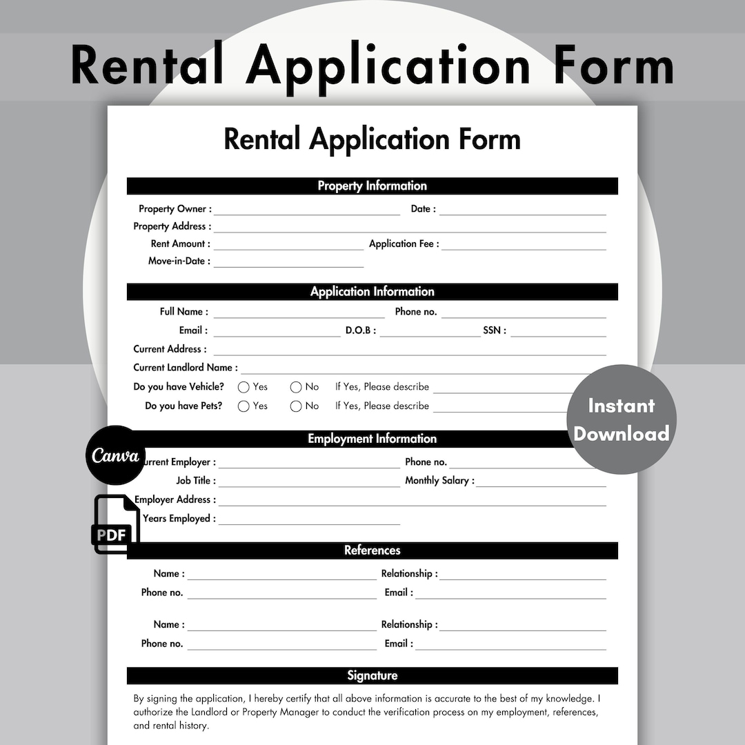 Editable Rental Application Form, Printable Landlord Rental Application ...