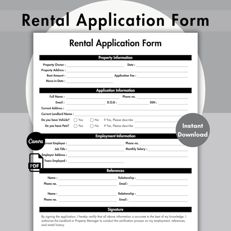 Editable Rental Application Form, Printable Landlord Rental Application ...