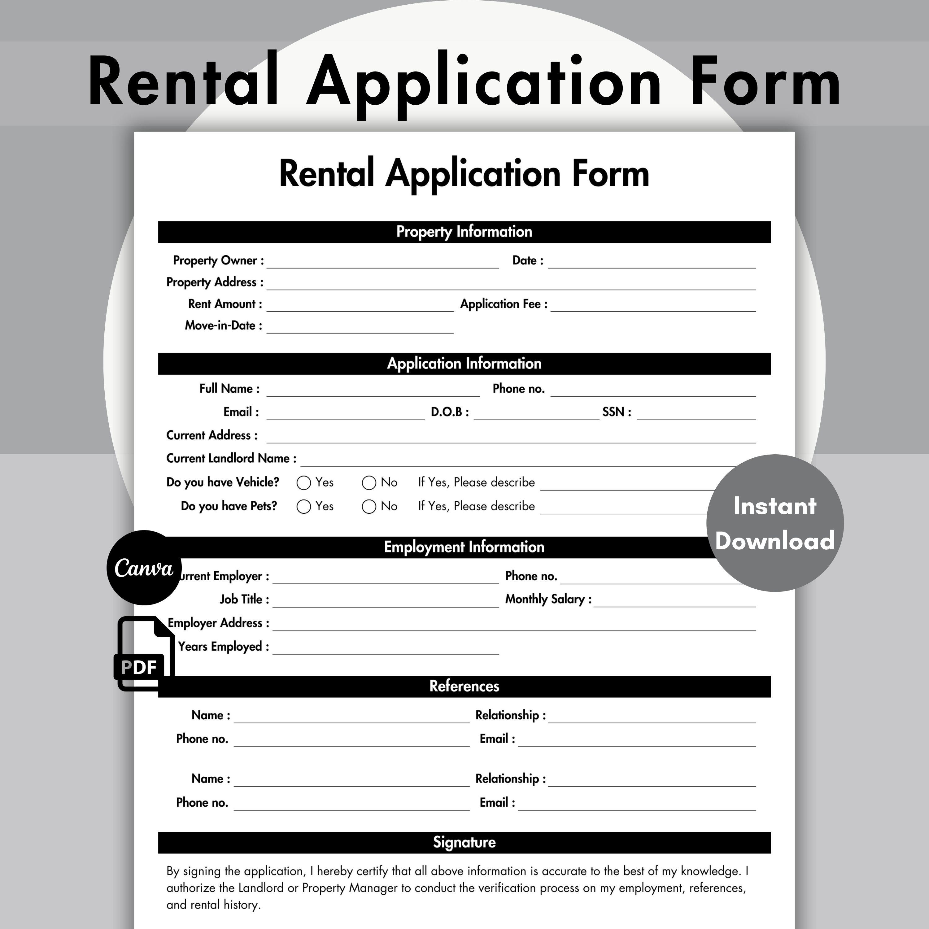 Editable Rental Application Form, Printable Landlord Rental Application ...