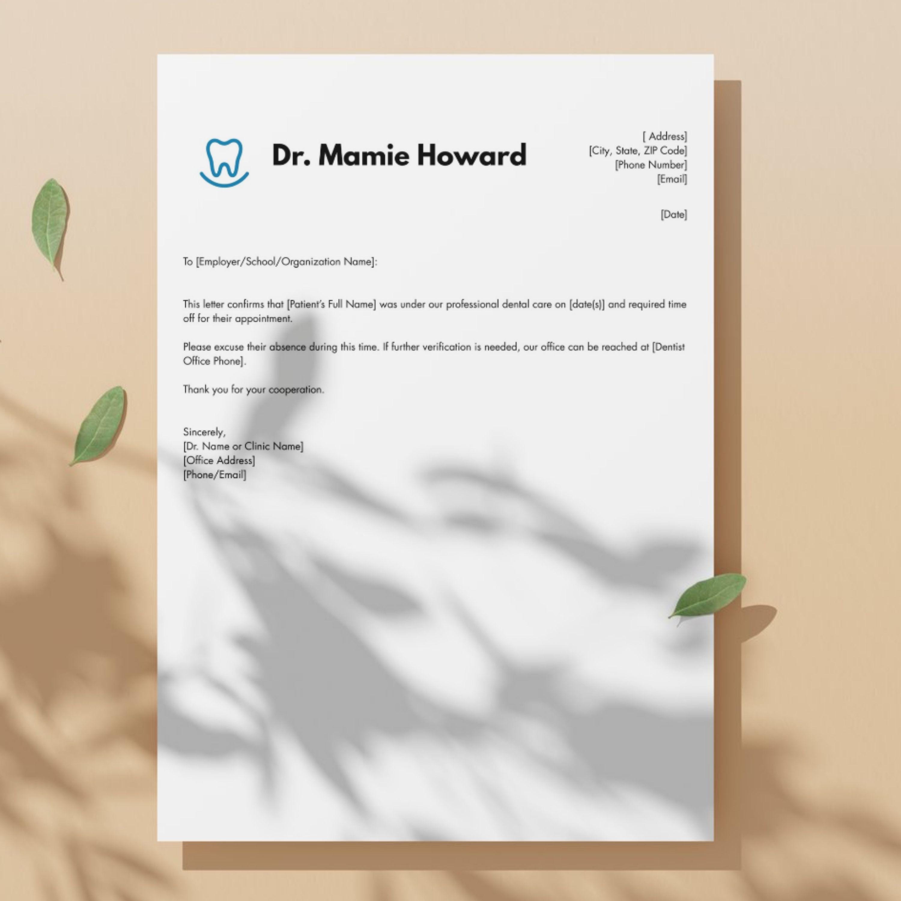 Editable Dentist Excuse Note, Printable Dental and Orthodontic Medical ...