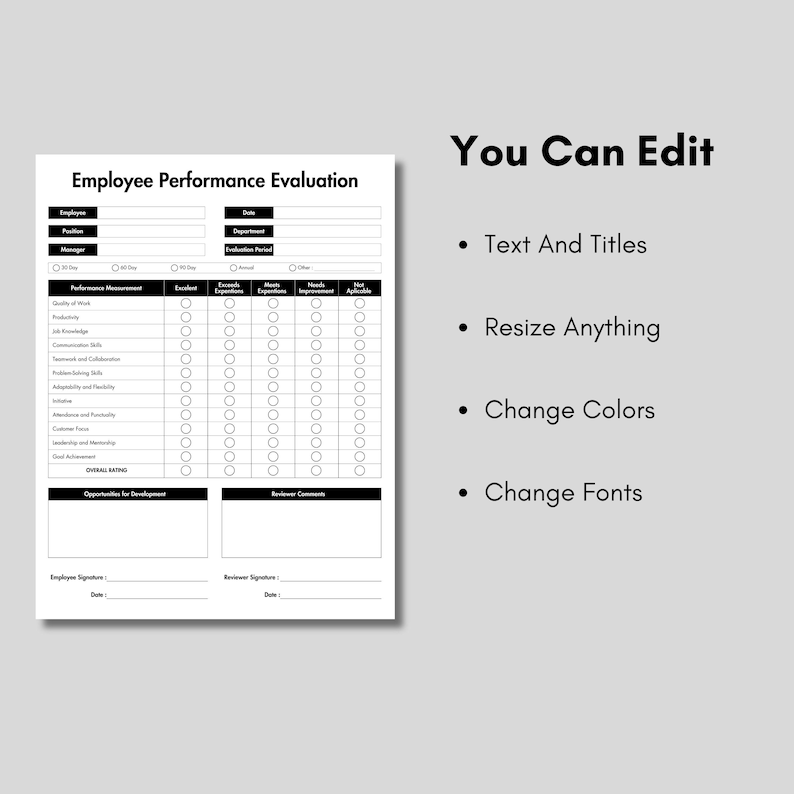 Editable Employee Performance Evaluation, Printable Employee ...