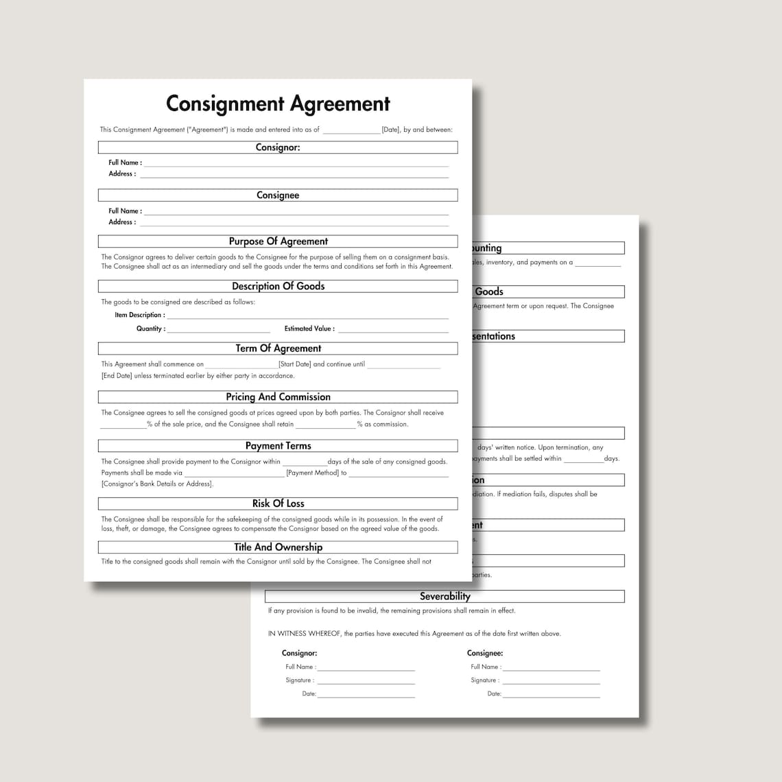 Editable Consignment Agreement Template, Consignment Contract, Shop ...