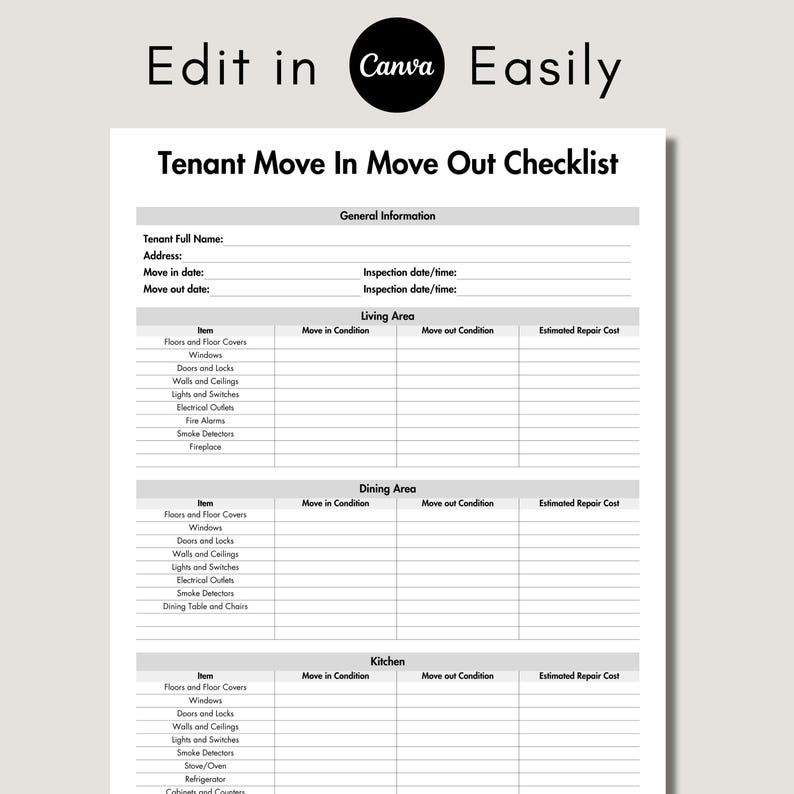 Tenant Move in Move Out Checklist, Printable Landlord Checklist ...