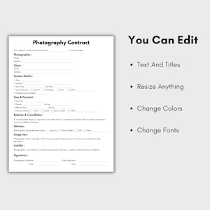One Page Photography Contract, Editable Contract for Photographers ...
