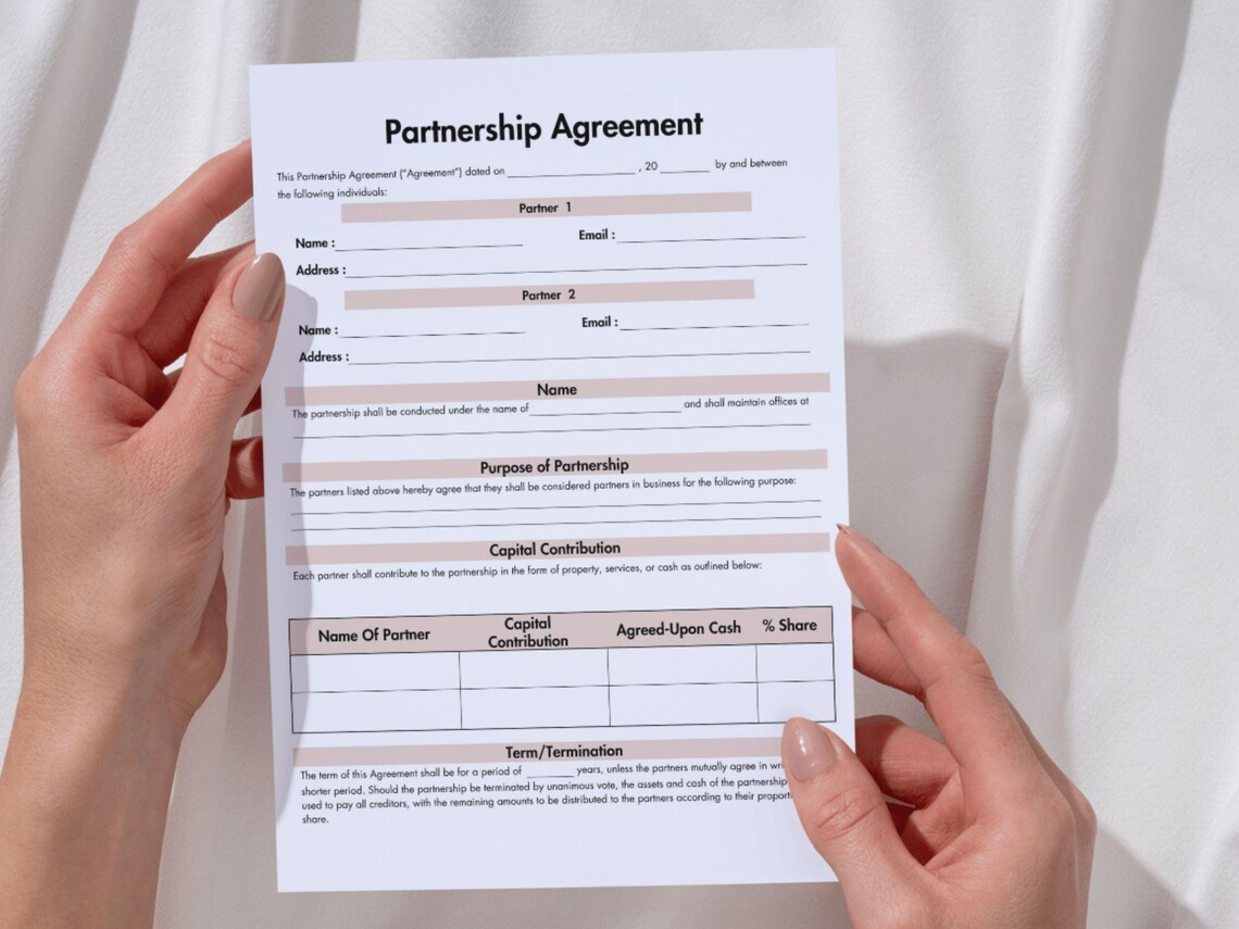 Partnership Agreement Template, Printable & Editable Agreement for LLC ...