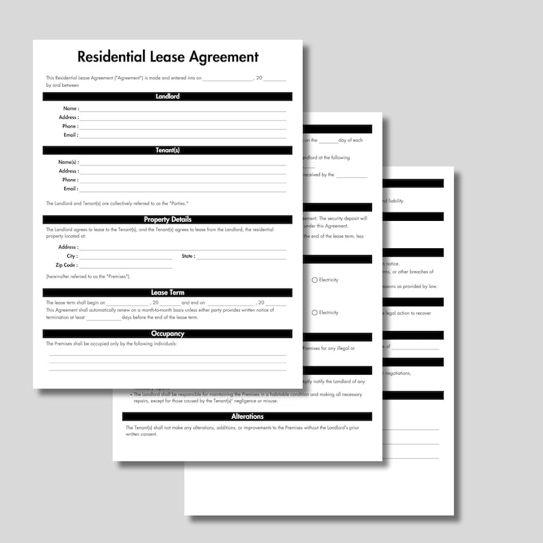 Editable Lease Agreement, Printable, Simple Rental Lease Agreement ...