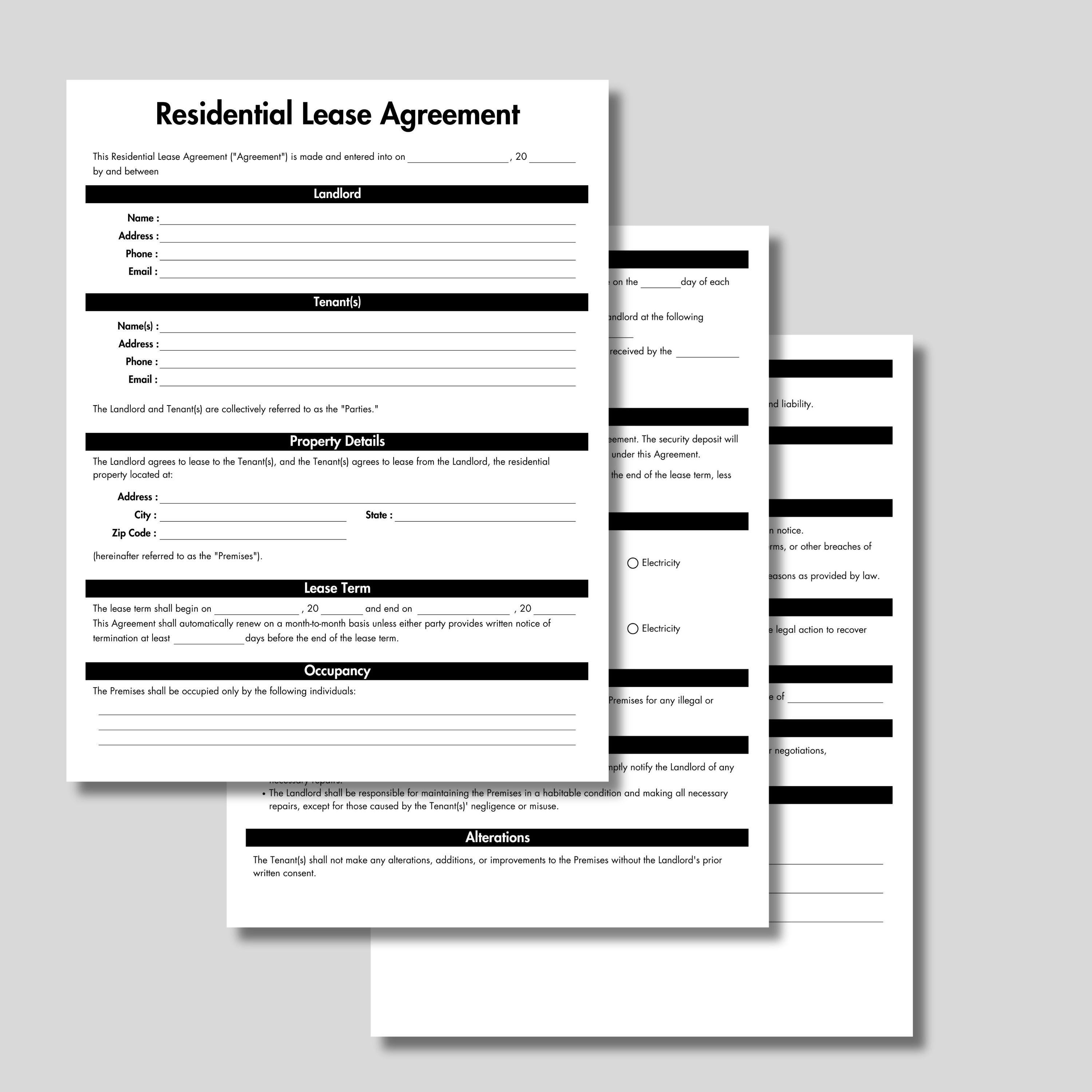 Editable Lease Agreement, Printable, Simple Rental Lease Agreement ...
