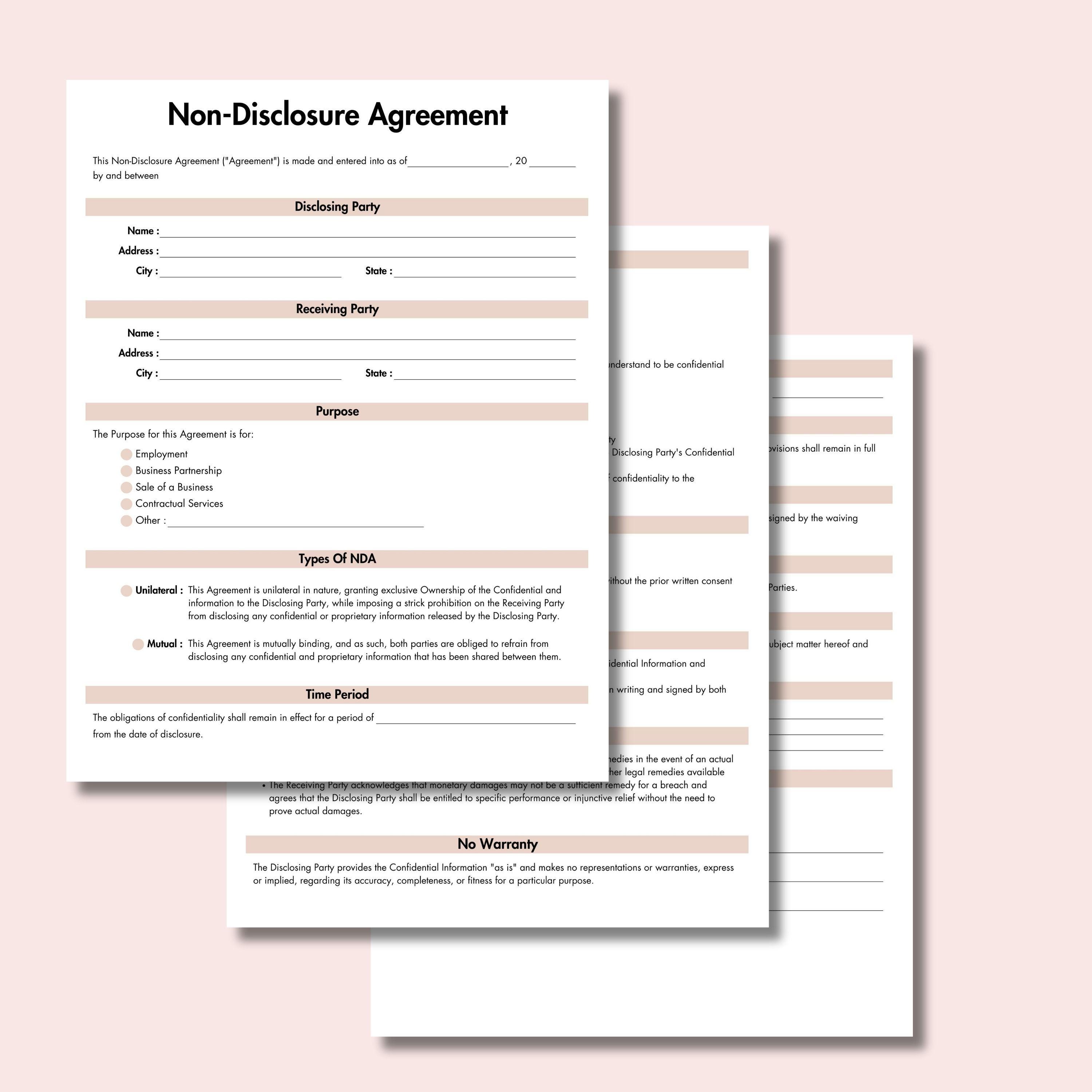 Non-disclosure Agreement, NDA Forms, Confidential Disclosure Agreement ...