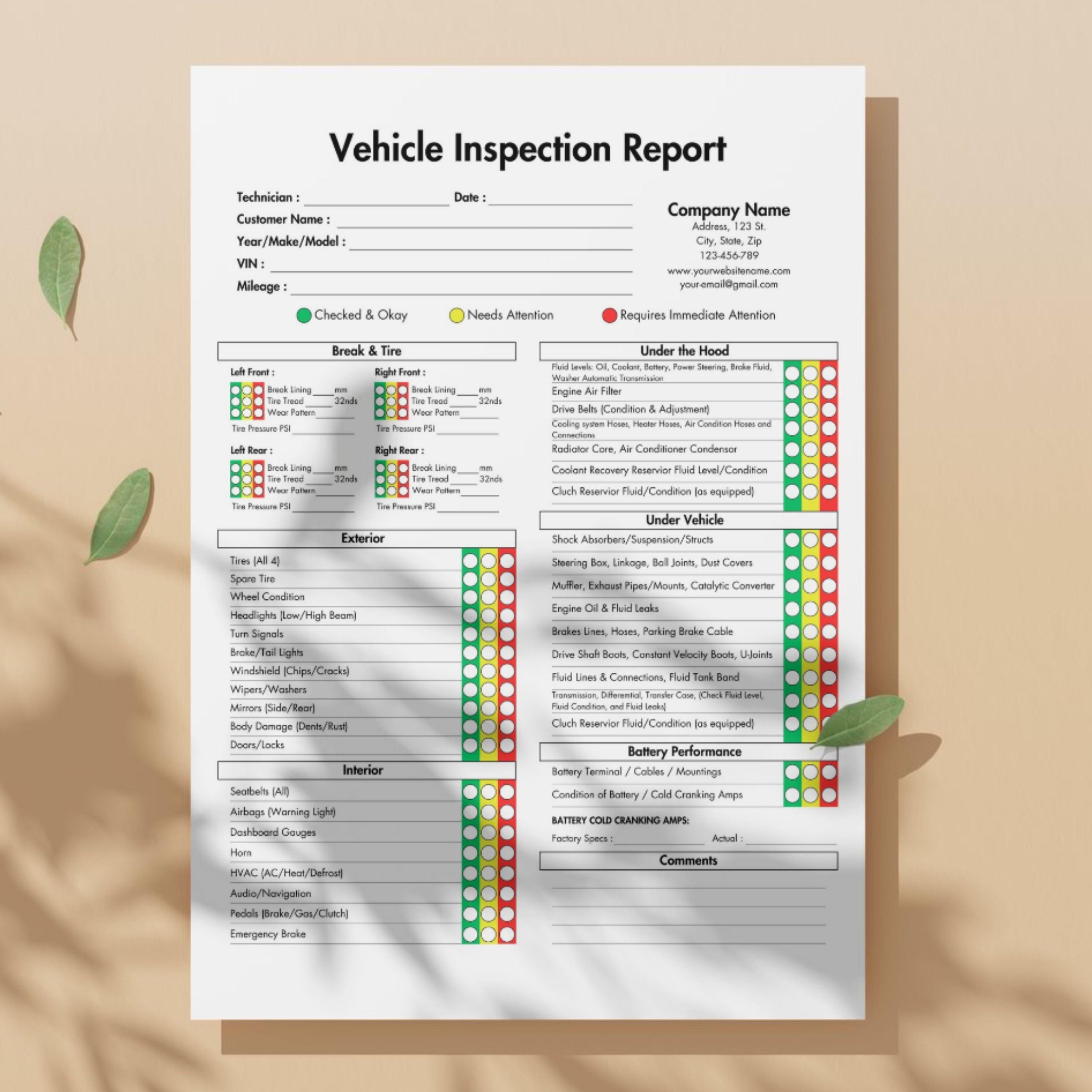Vehicle Inspection Report, Printable & Editable Car or Equipment Rental ...