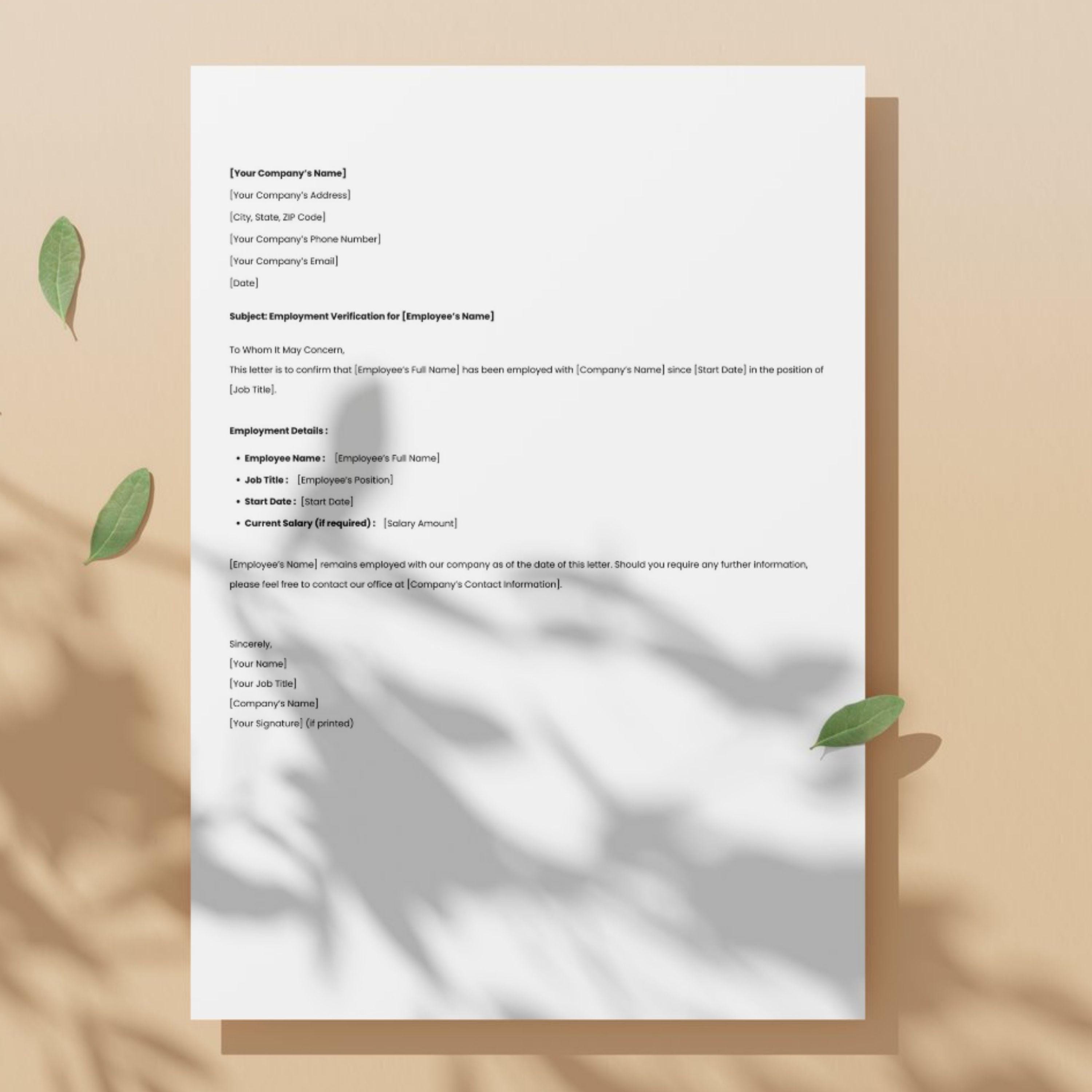 Editable Employment Verification Letter, Employment Verification Letter ...