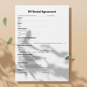One Page RV Rental Agreement, Editable Rental Form Template Canva ...