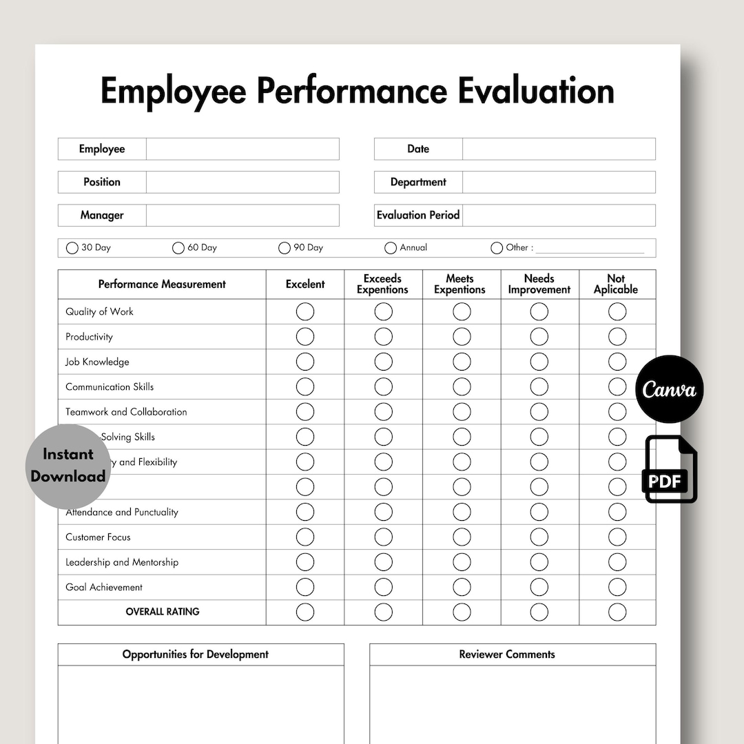 Employee Performance Evaluation, Editable & Printable Employee ...