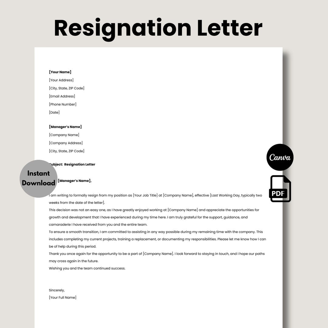 Buy Editable Resignation Letter, Professional Work Resignation ...