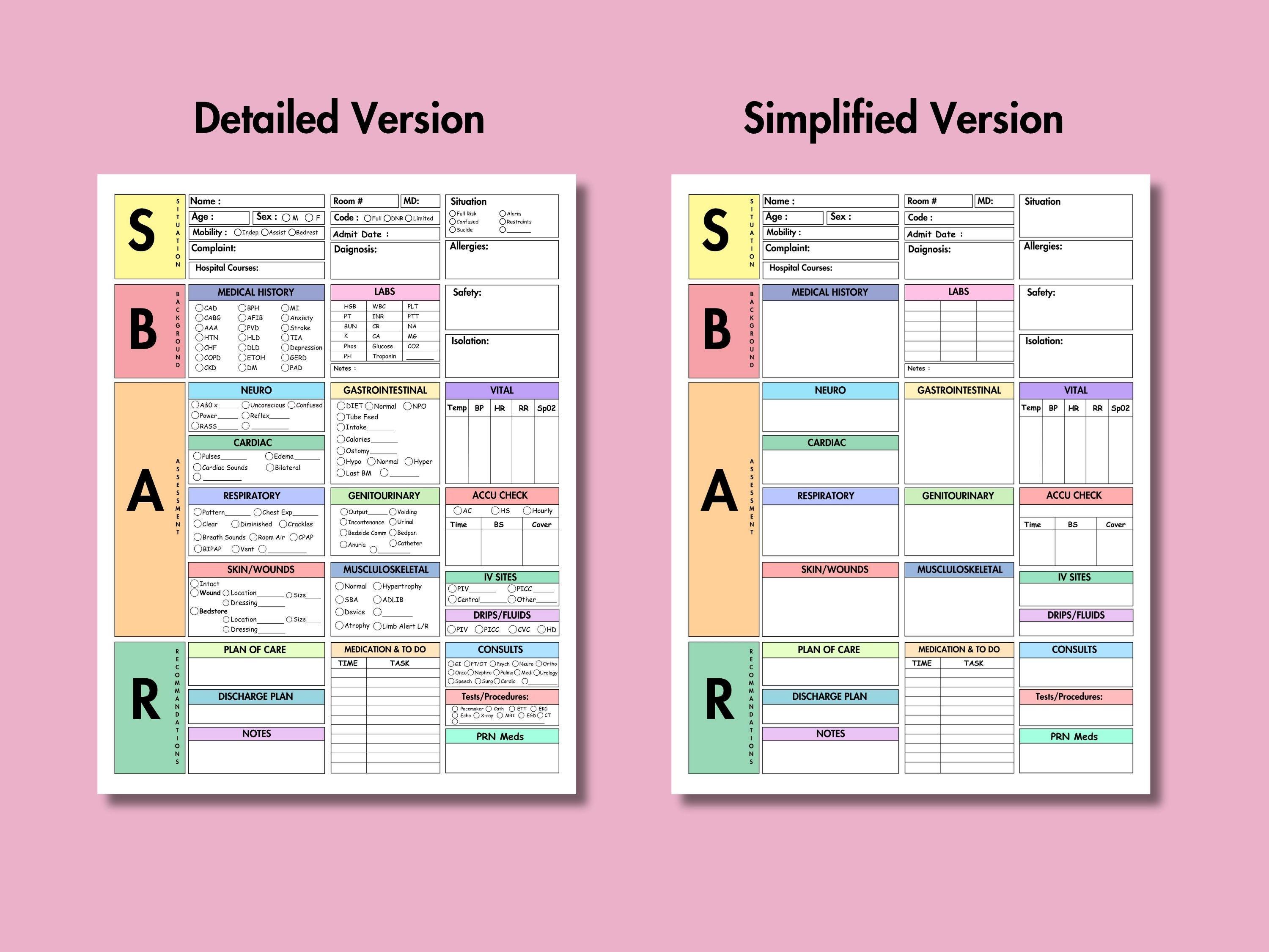 SBAR Nurse Report Sheet, Editable Nursing Student Med Surg SBAR Report ...