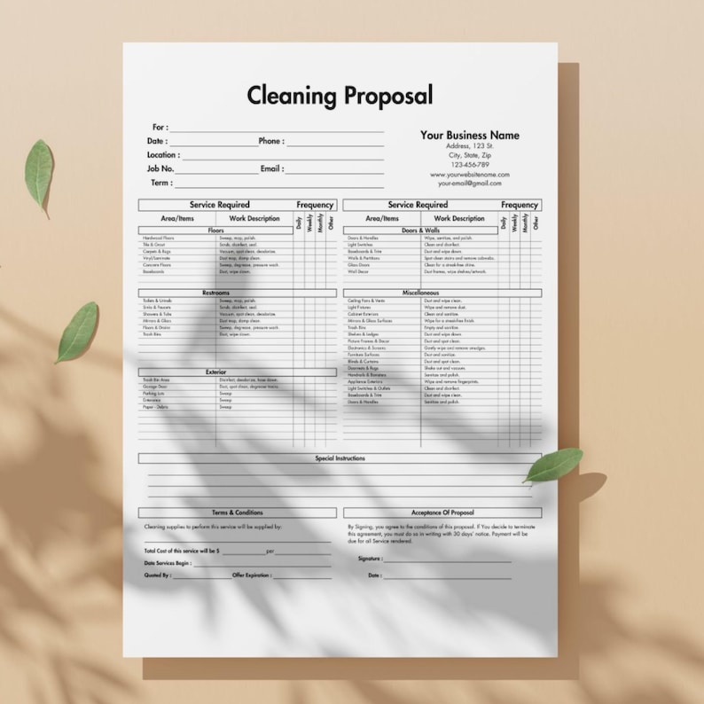 Editable Cleaning Service Proposal, Printable Business Cleaning Service ...