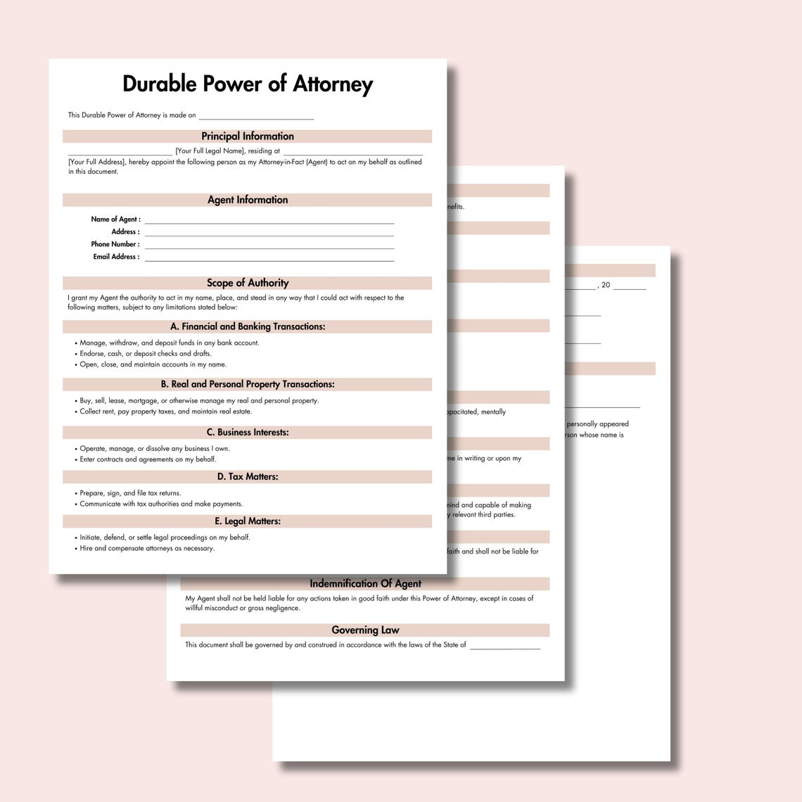 Durable Power of Attorney, Printable Durable Power of Attorney Form ...
