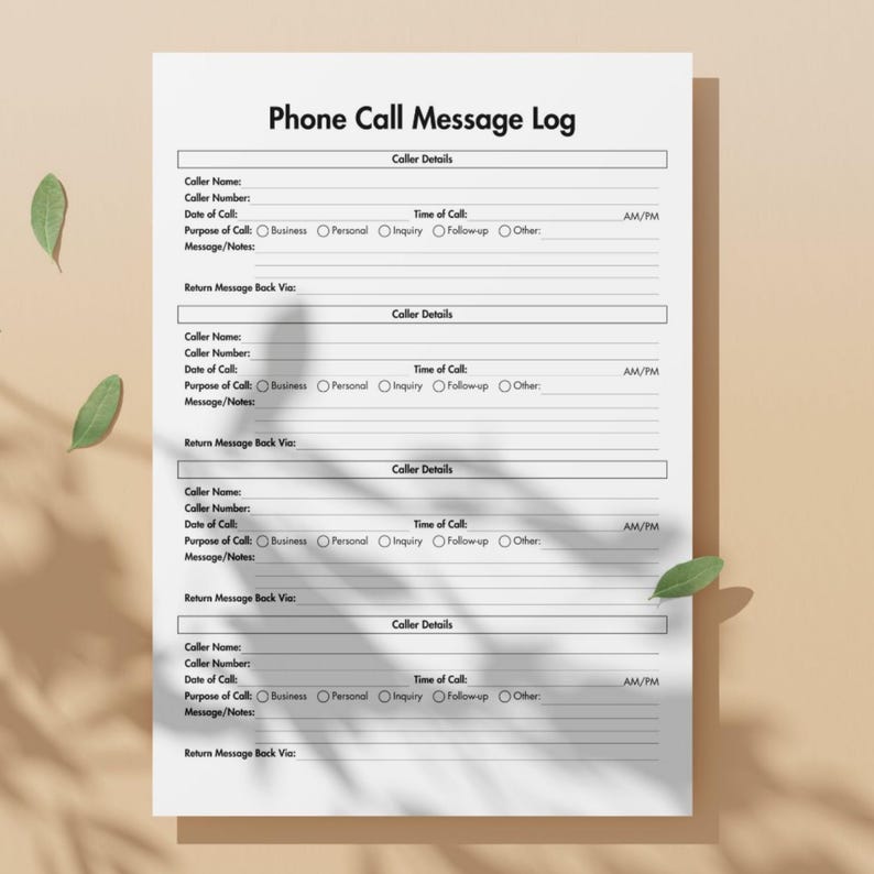 Editable Phone Call Message Log Template, Communication Log Form ...