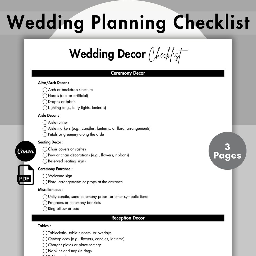 Editable Wedding Decor Checklist, Printable Wedding Decor Plan ...