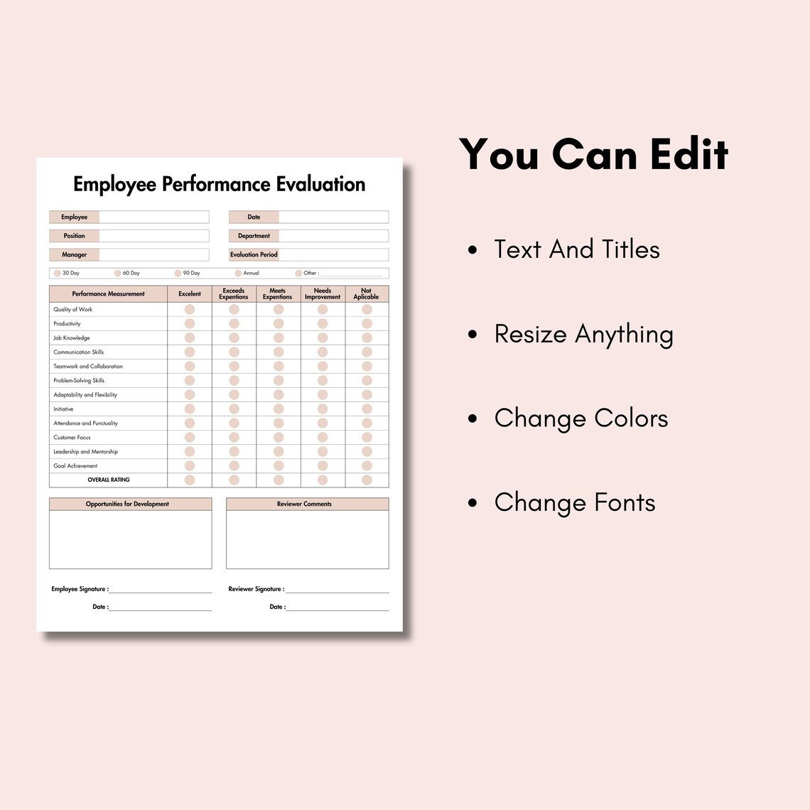 Employee Performance Evaluation, Editable Employee Performance Review ...