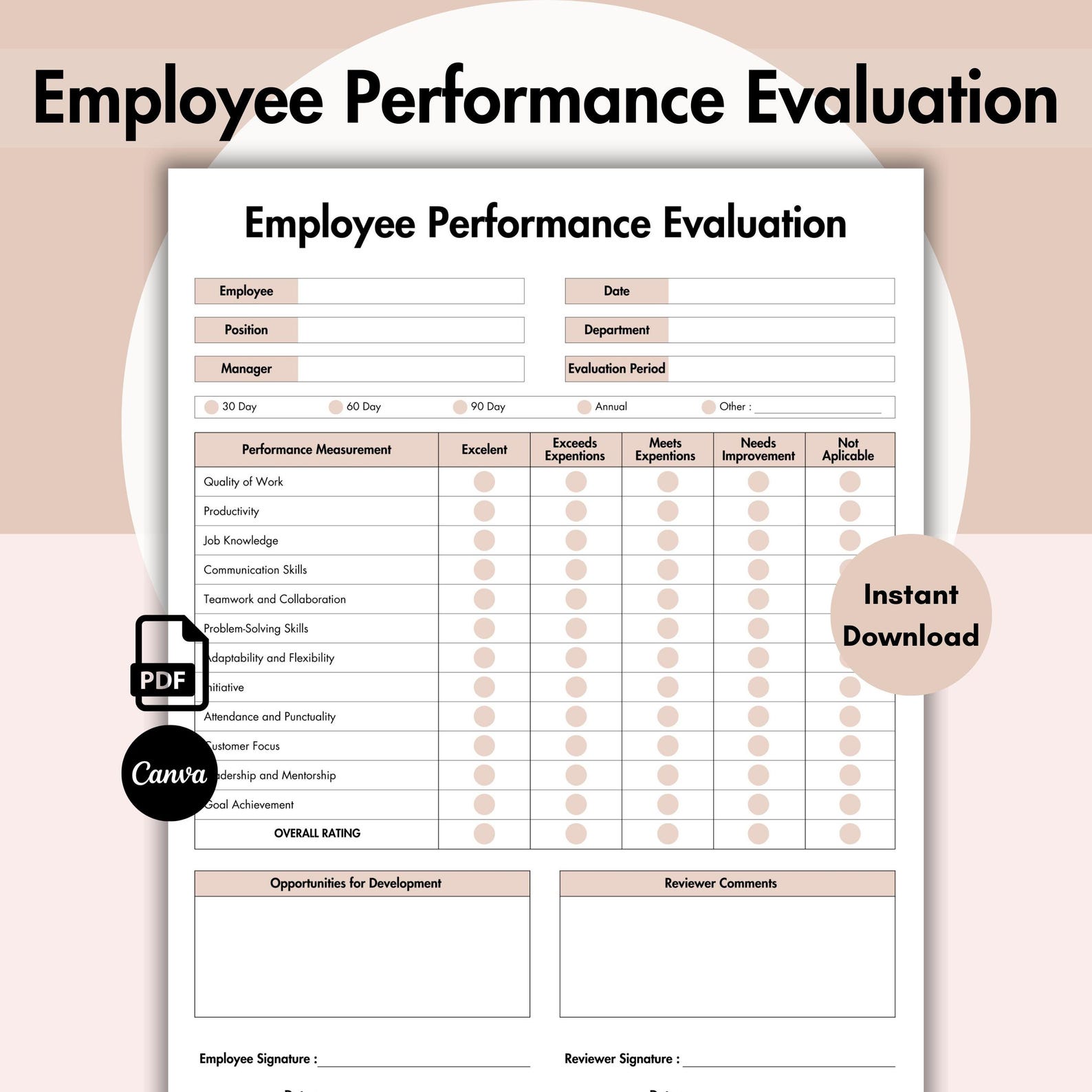 Employee Performance Evaluation, Editable Employee Performance Review ...