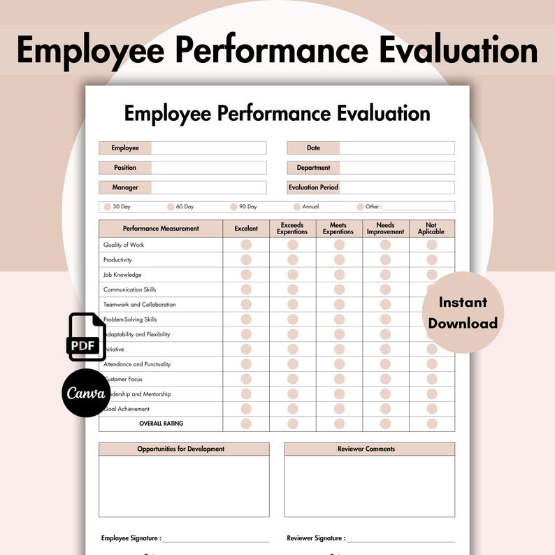 Employee Performance Evaluation, Editable Employee Performance Review ...