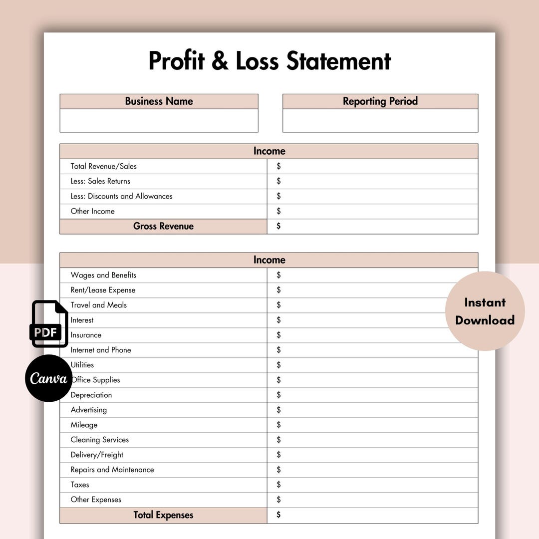 Profit and Loss Statement, Small Business Income Statement, Printable ...