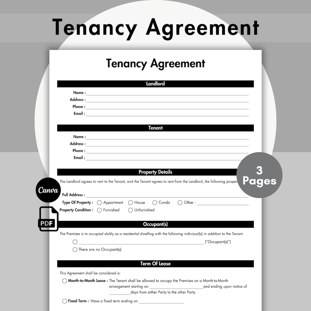 Editable Tenancy Agreement Template, Printable Rental Agreement, Simple ...