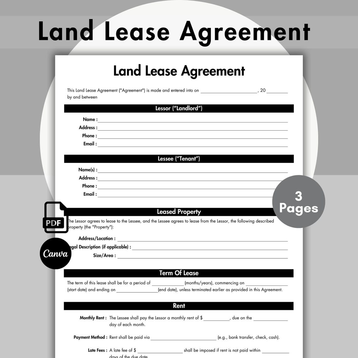 Editable Land Lease Agreement Template, Land Rental Contract Printable ...