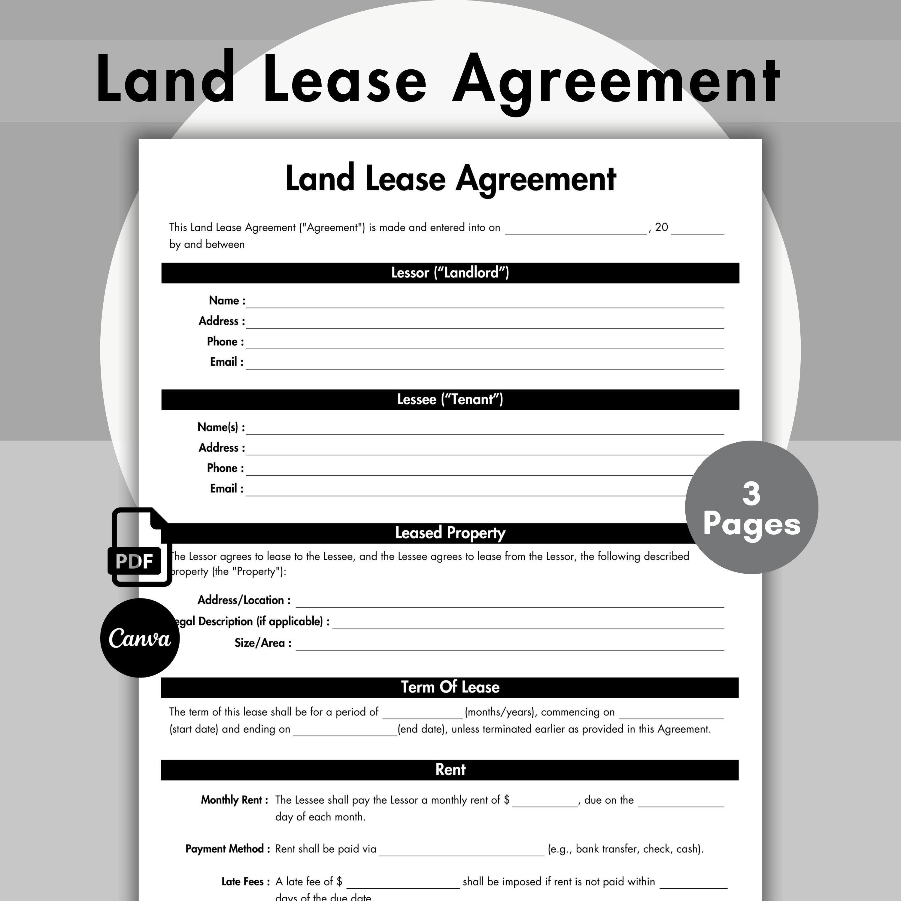 Editable Land Lease Agreement Template, Land Rental Contract Printable ...