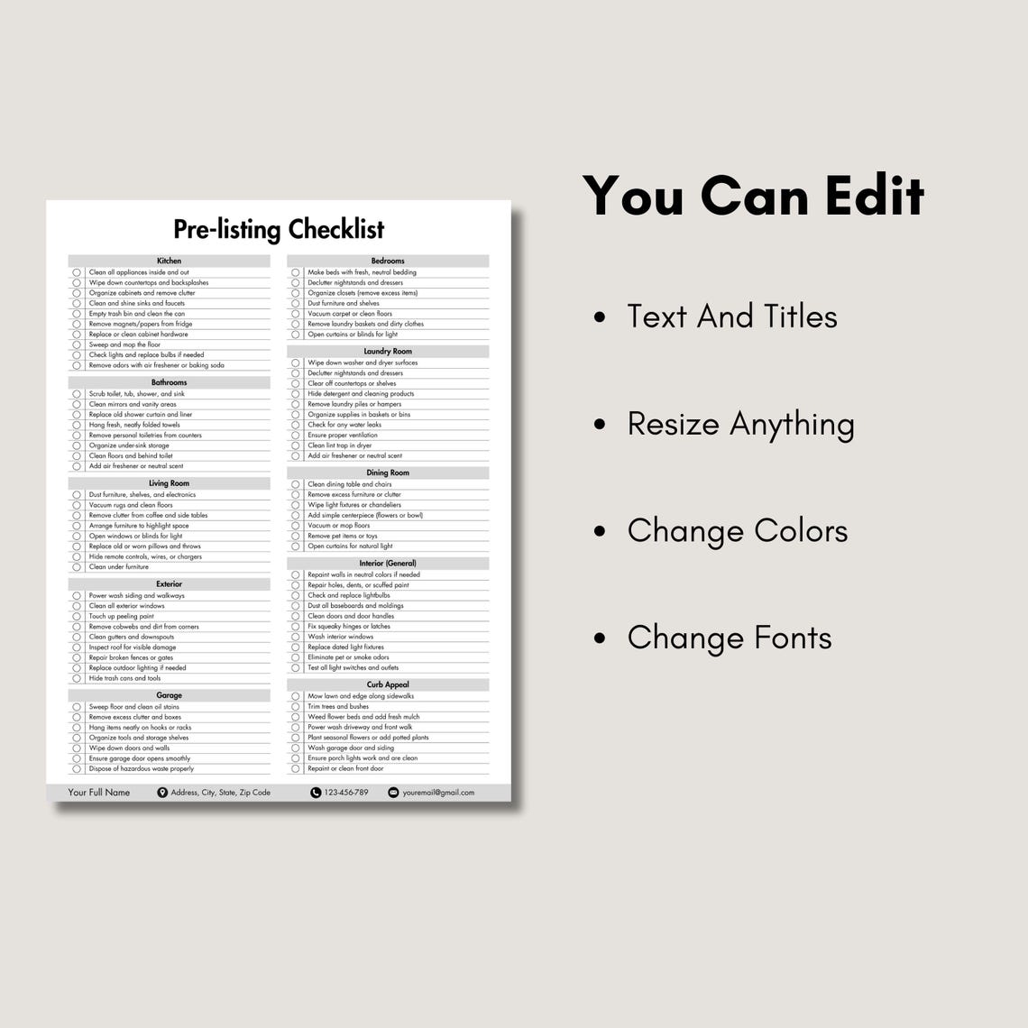 Pre-listing Checklist Template, Editable Home Seller Checklist Form ...