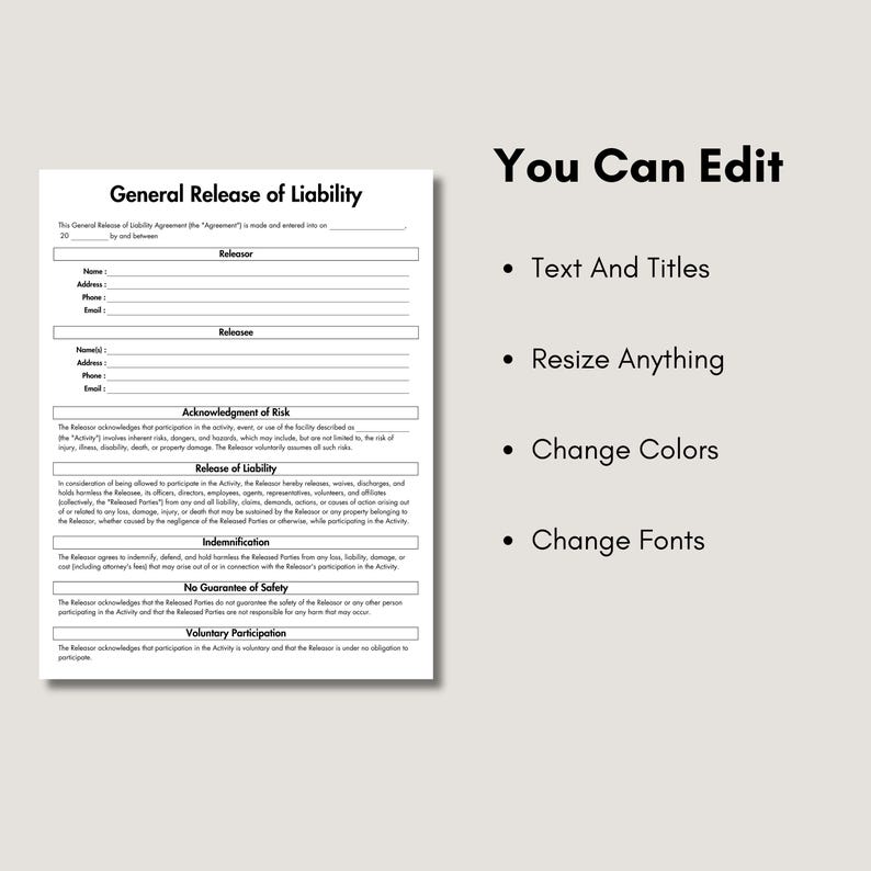 General Release of Liability, Printable & Editable Informed Consent ...