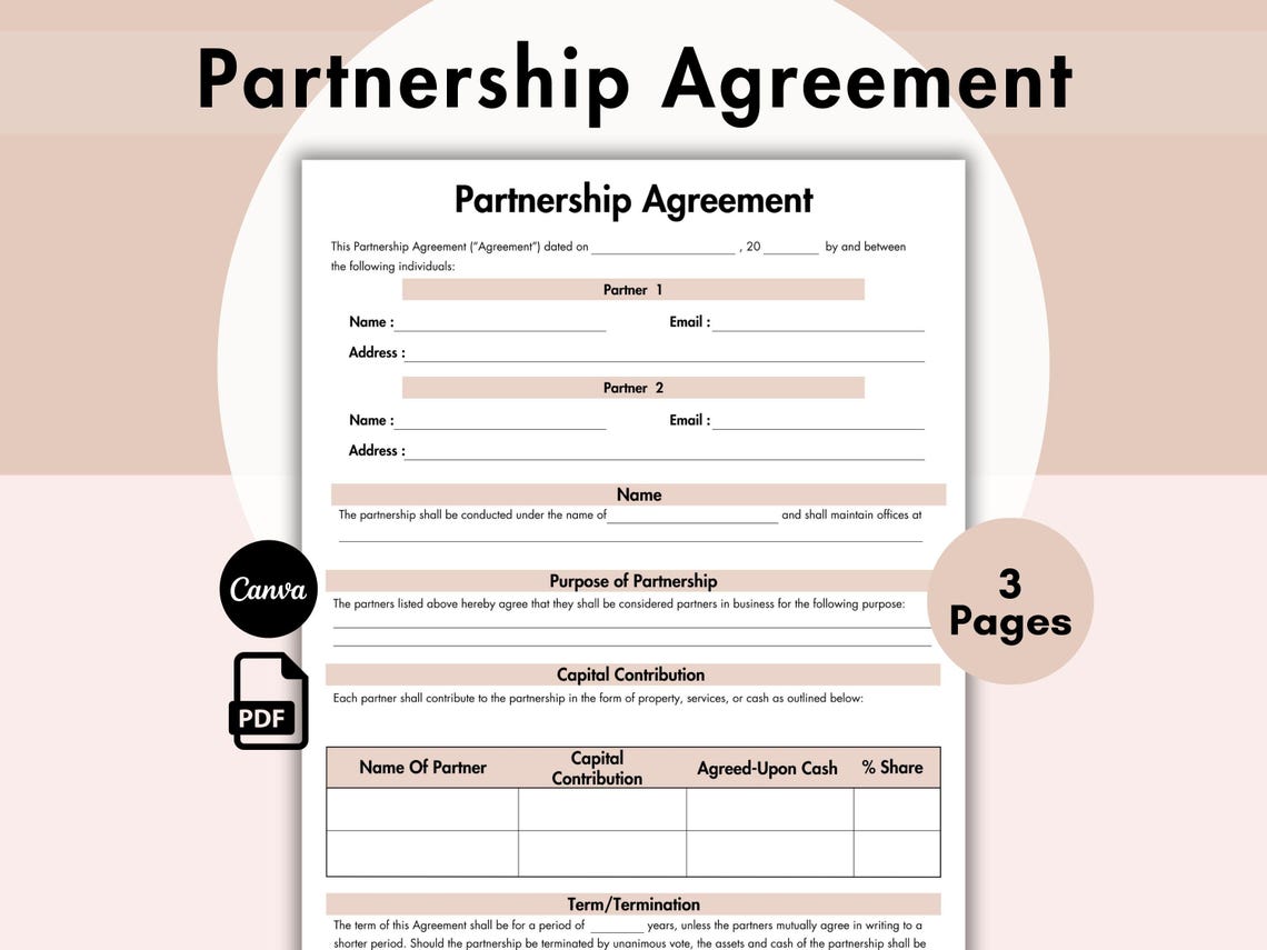 Partnership Agreement Template, Printable & Editable Agreement for LLC ...