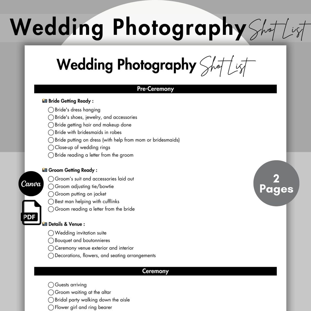Editable Wedding Photography Shot List, Printable Wedding Planner List ...