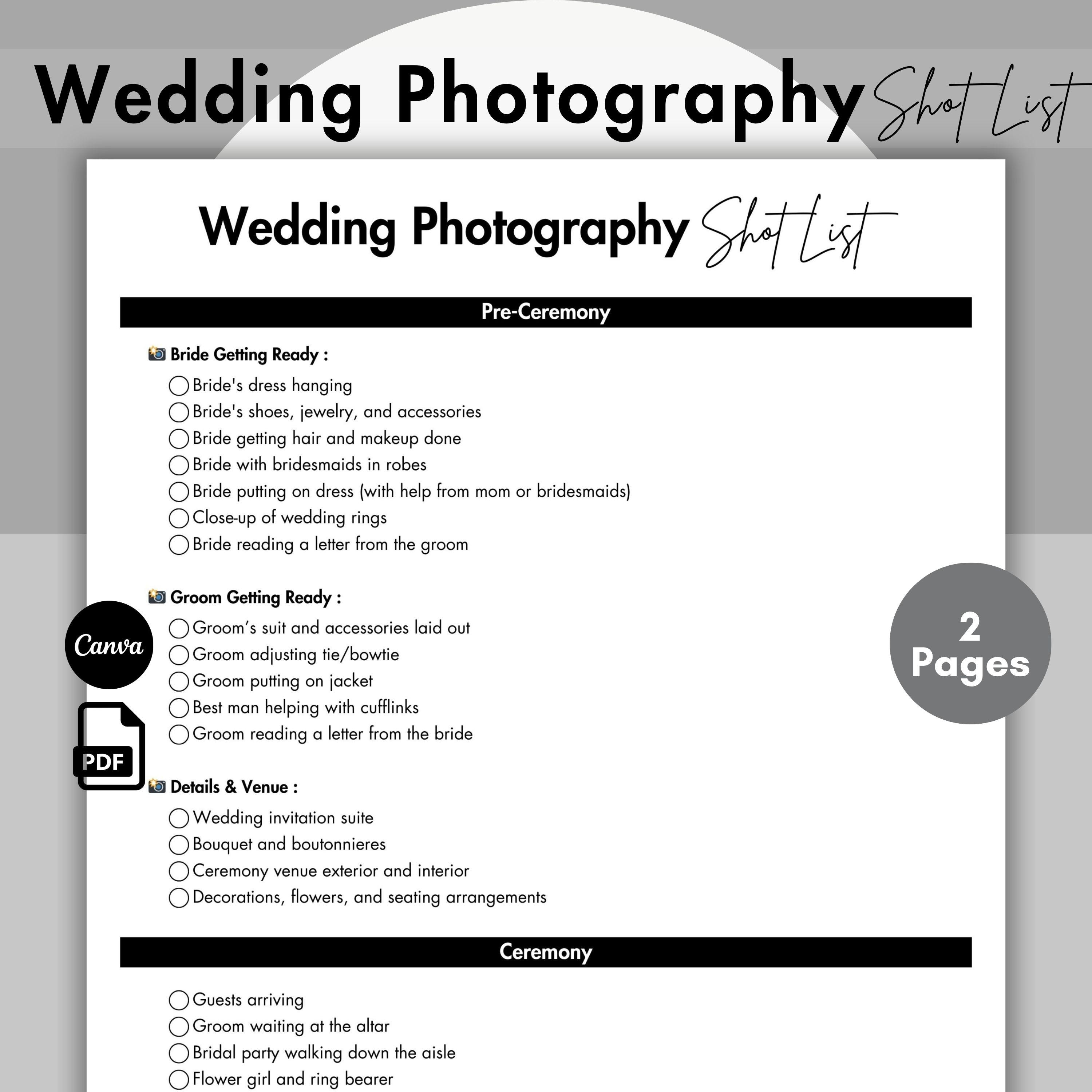 Editable Wedding Photography Shot List, Printable Wedding Planner List ...