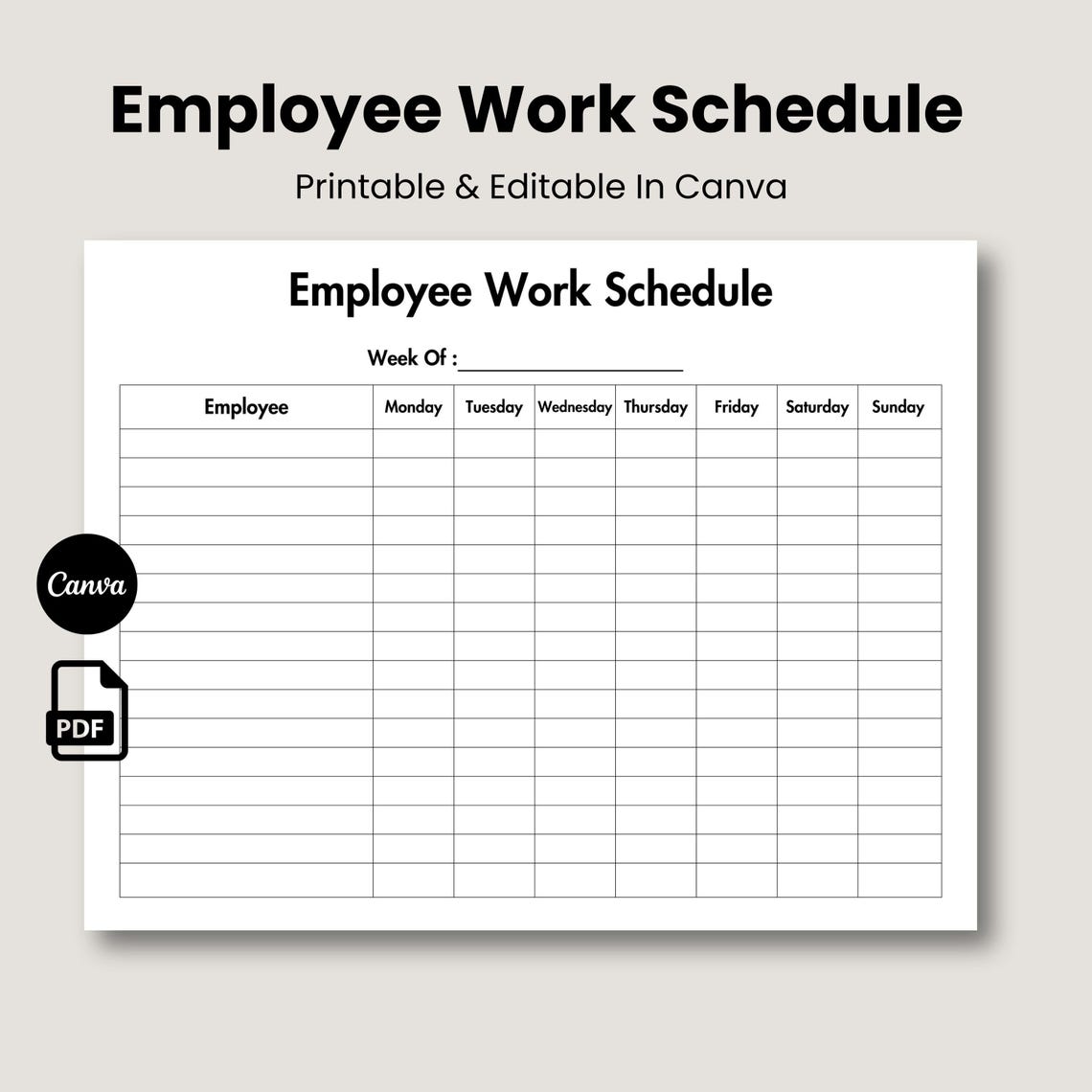 Employee Work Schedule Printable, Employee Weekly Schedule Editable ...