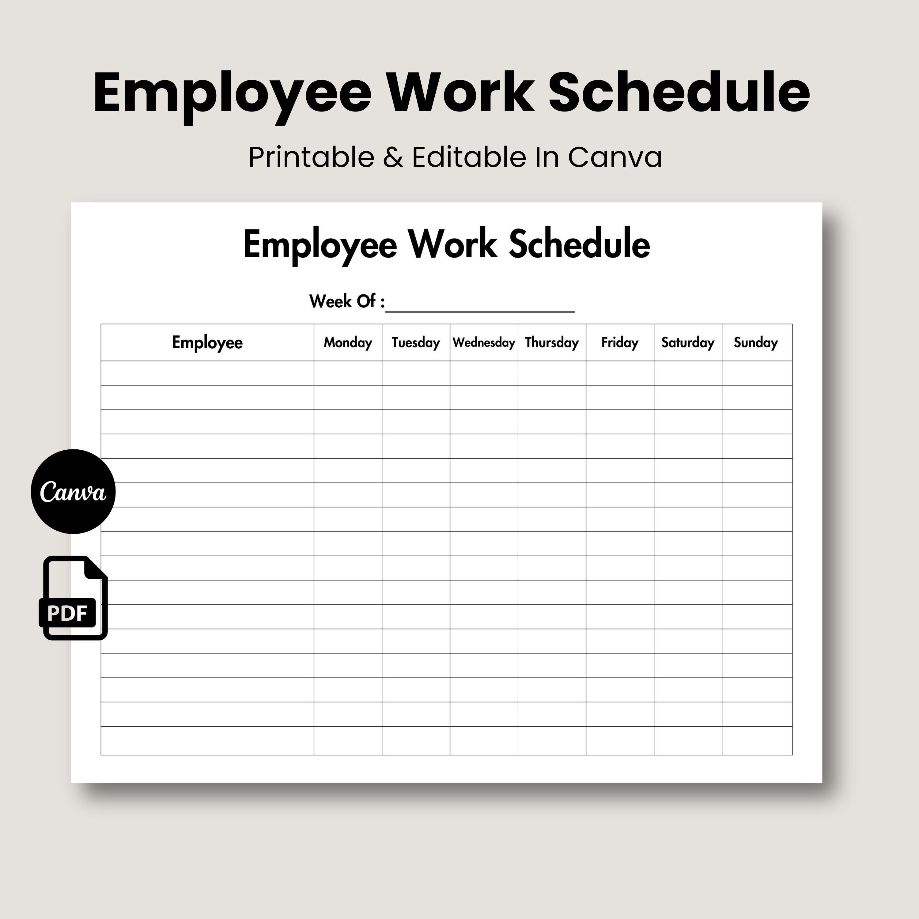 Employee Work Schedule Printable, Employee Weekly Schedule Editable ...