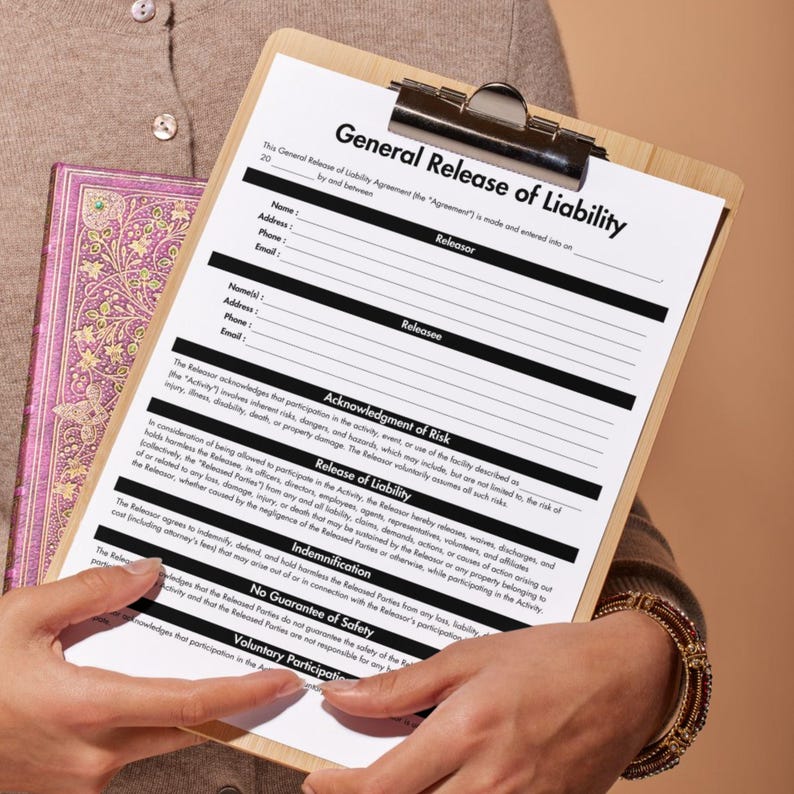 Editable General Release of Liability, Printable Informed Consent ...