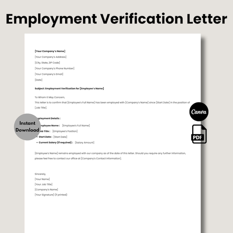 Editable Employment Verification Letter, Employment Verification Letter Form, Job Verification ...