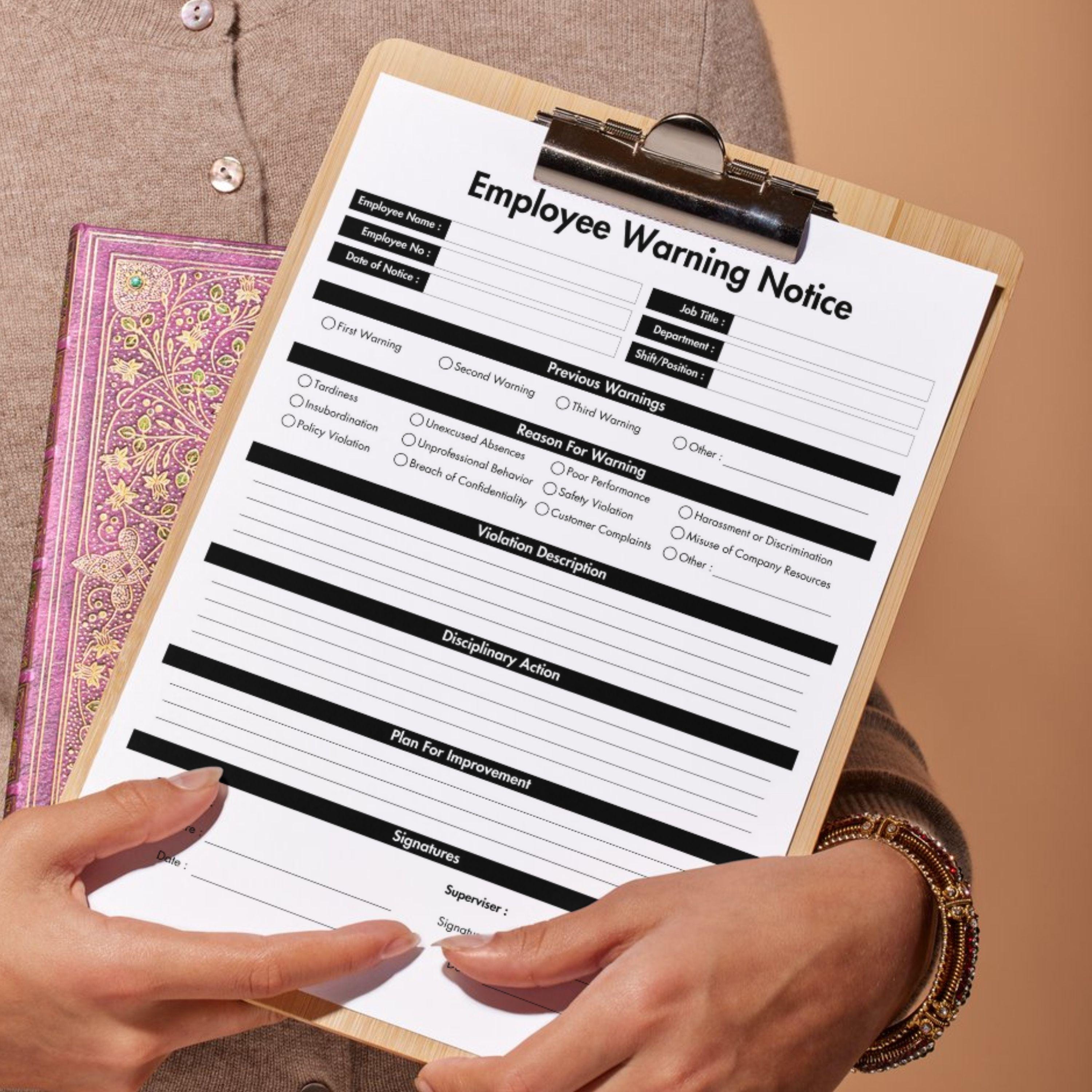 Editable Employee Warning Notice Template, Printable Employee Warning ...