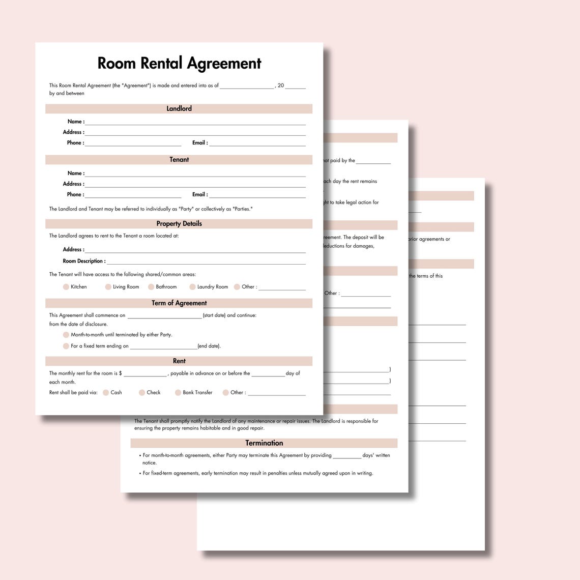 Room Rental Agreement, Printable Room Tenancy Agreement, Editable ...