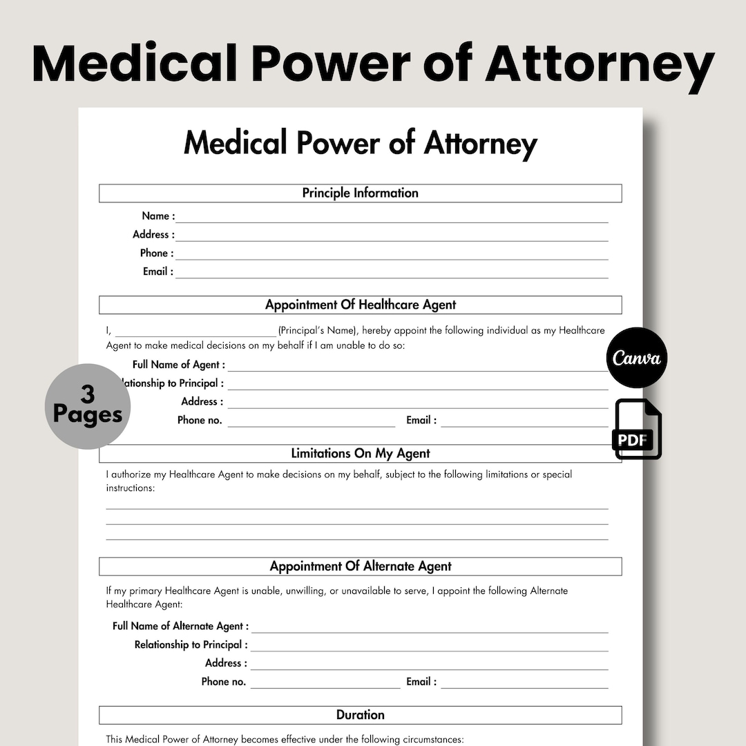 Medical Power of Attorney, Printable & Editable Medical Power of ...
