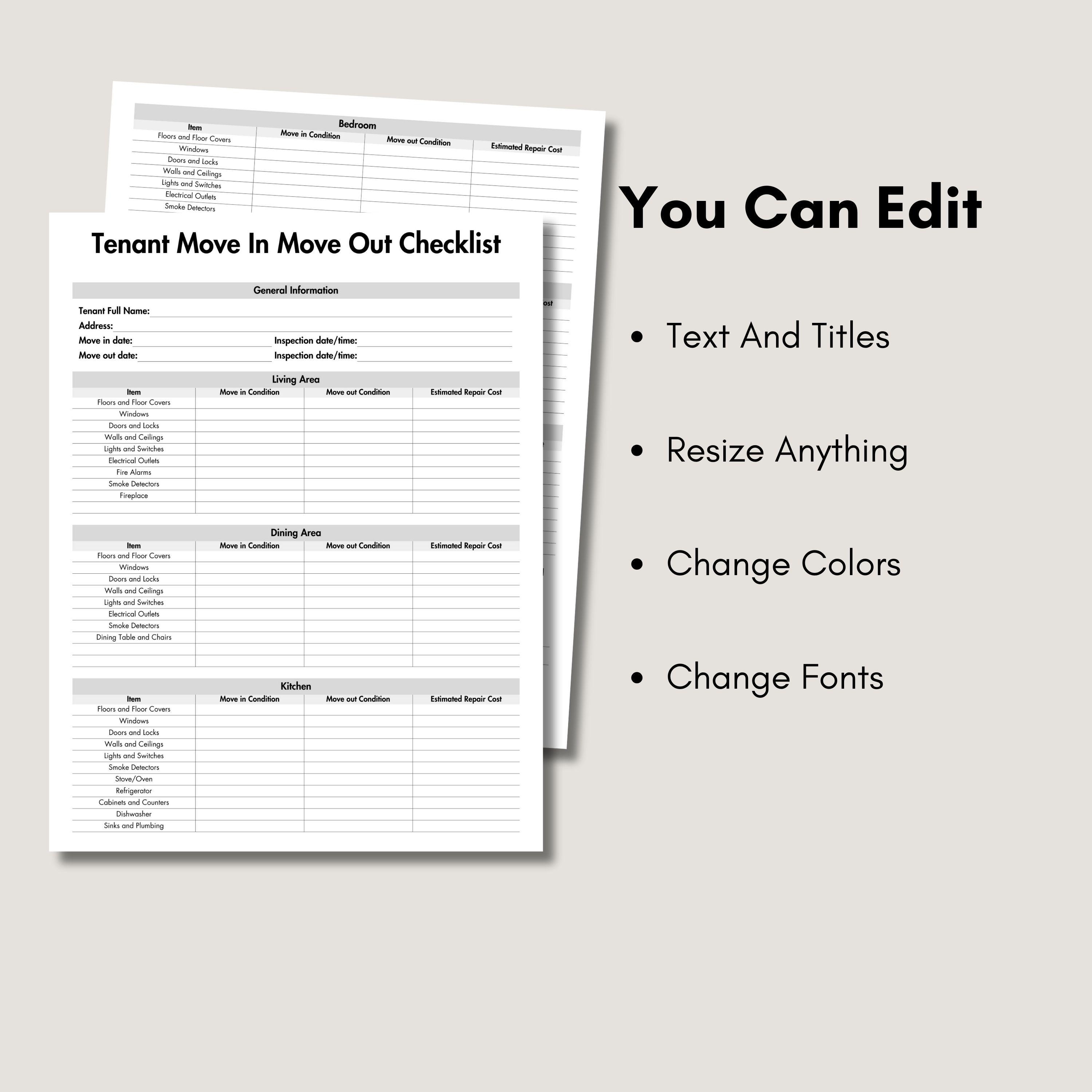 Tenant Move in Move Out Checklist, Printable Landlord Checklist ...