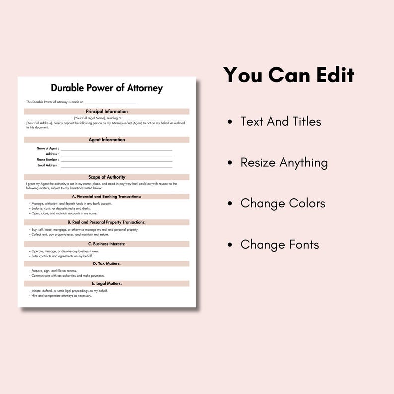 Durable Power of Attorney, Printable Durable Power of Attorney Form ...