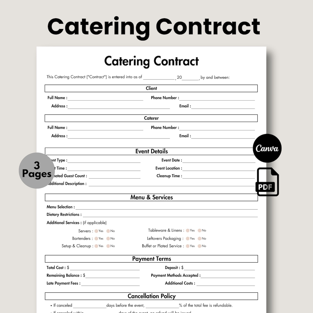 Editable Catering Contract Template, Catering Service Contract ...