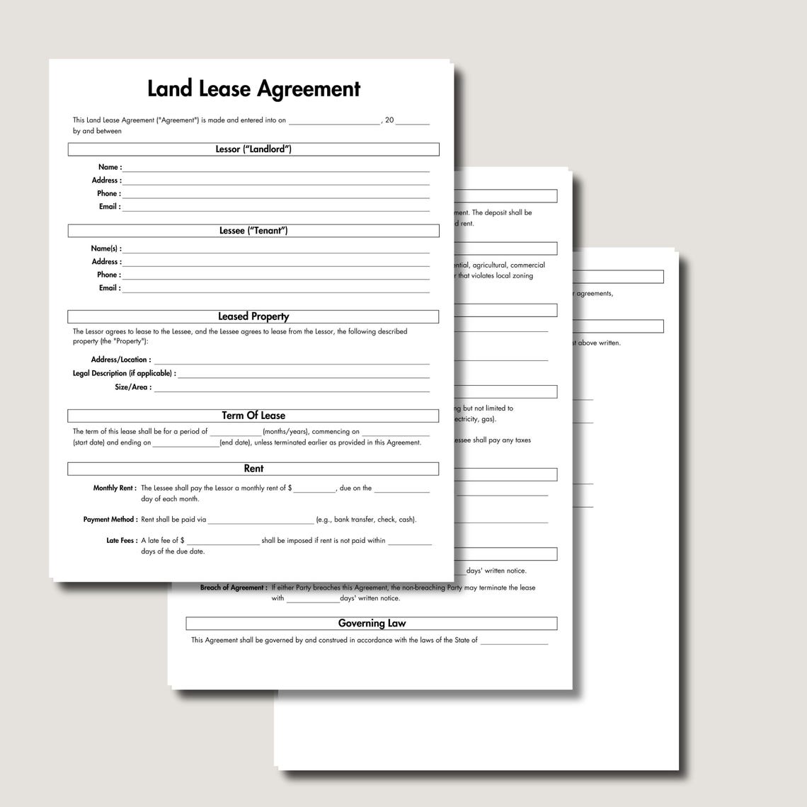 Land Lease Agreement Template, Printable & Editable Land Rental ...