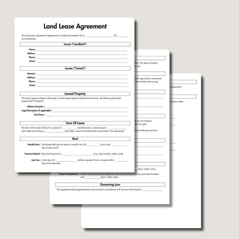 Land Lease Agreement Template, Printable & Editable Land Rental ...